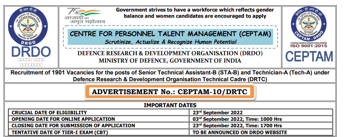 DRDO CEPTAM 10 Recruitment 2022 - kalvivelai.com